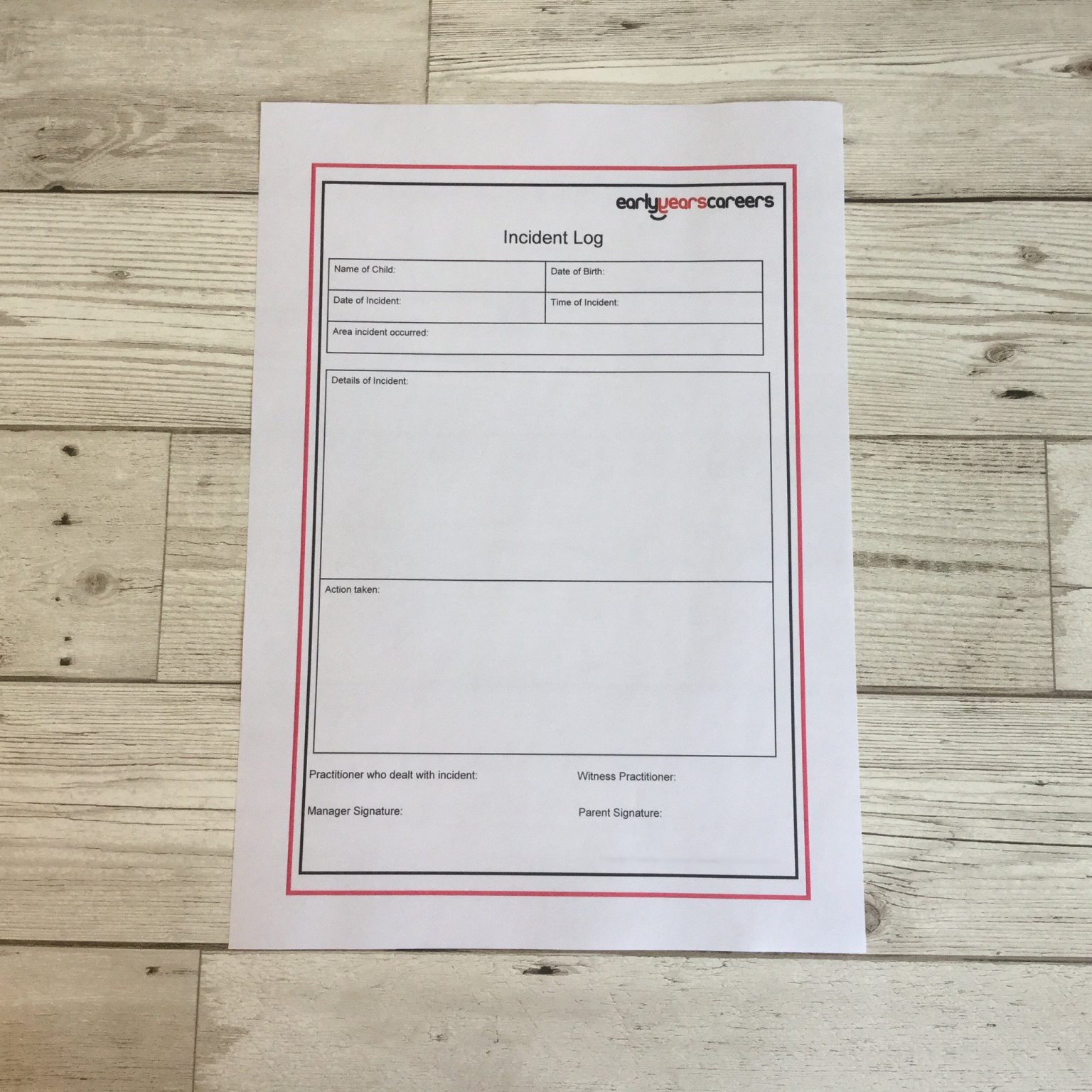 Incident Log Form - Piggledots