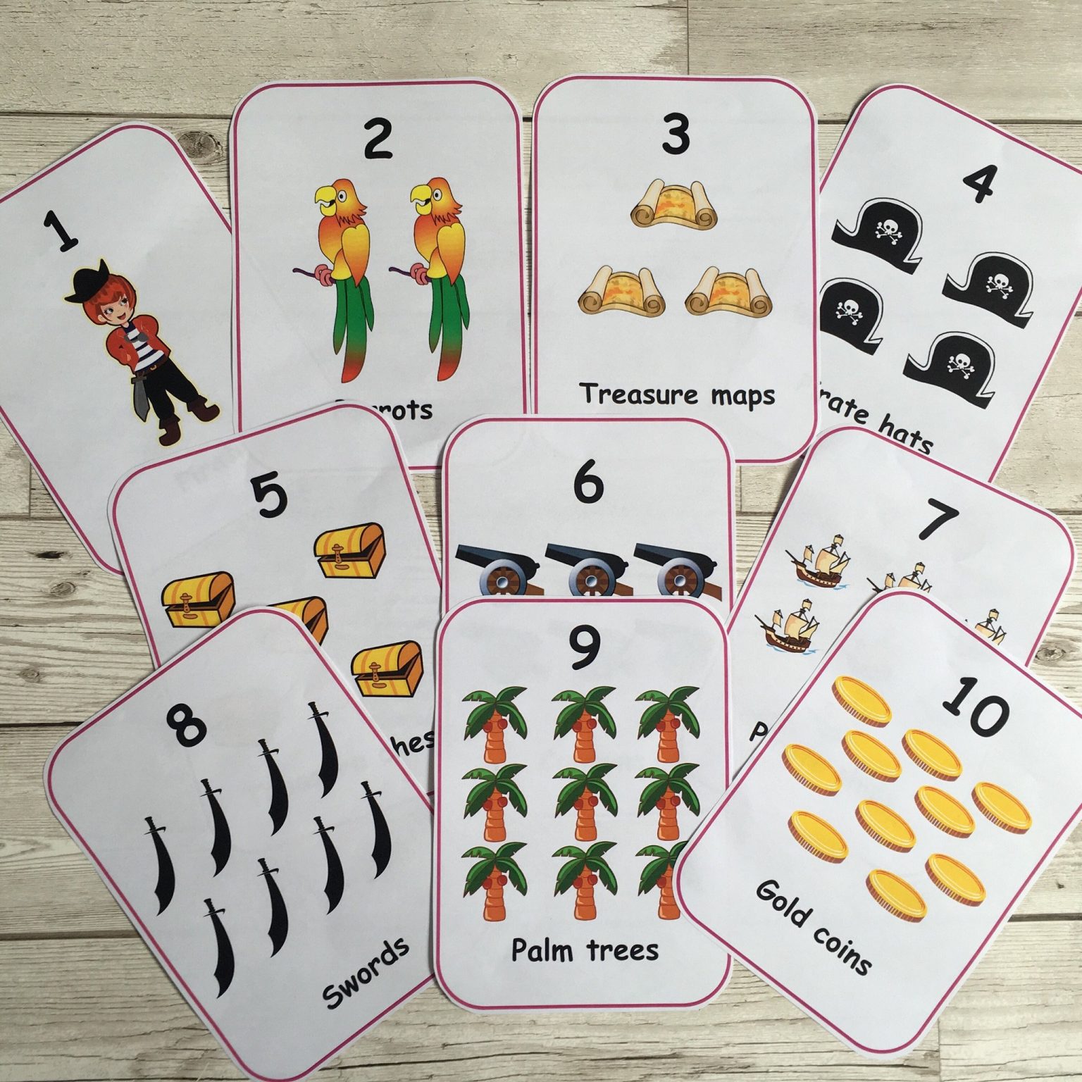 Pirate Number Flashcards - Piggledots